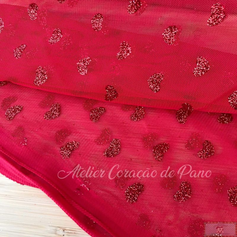 Atelier Coração de Pano TULE GLITTER CORAÇÕES - VERMELHOS (50X150CM ...